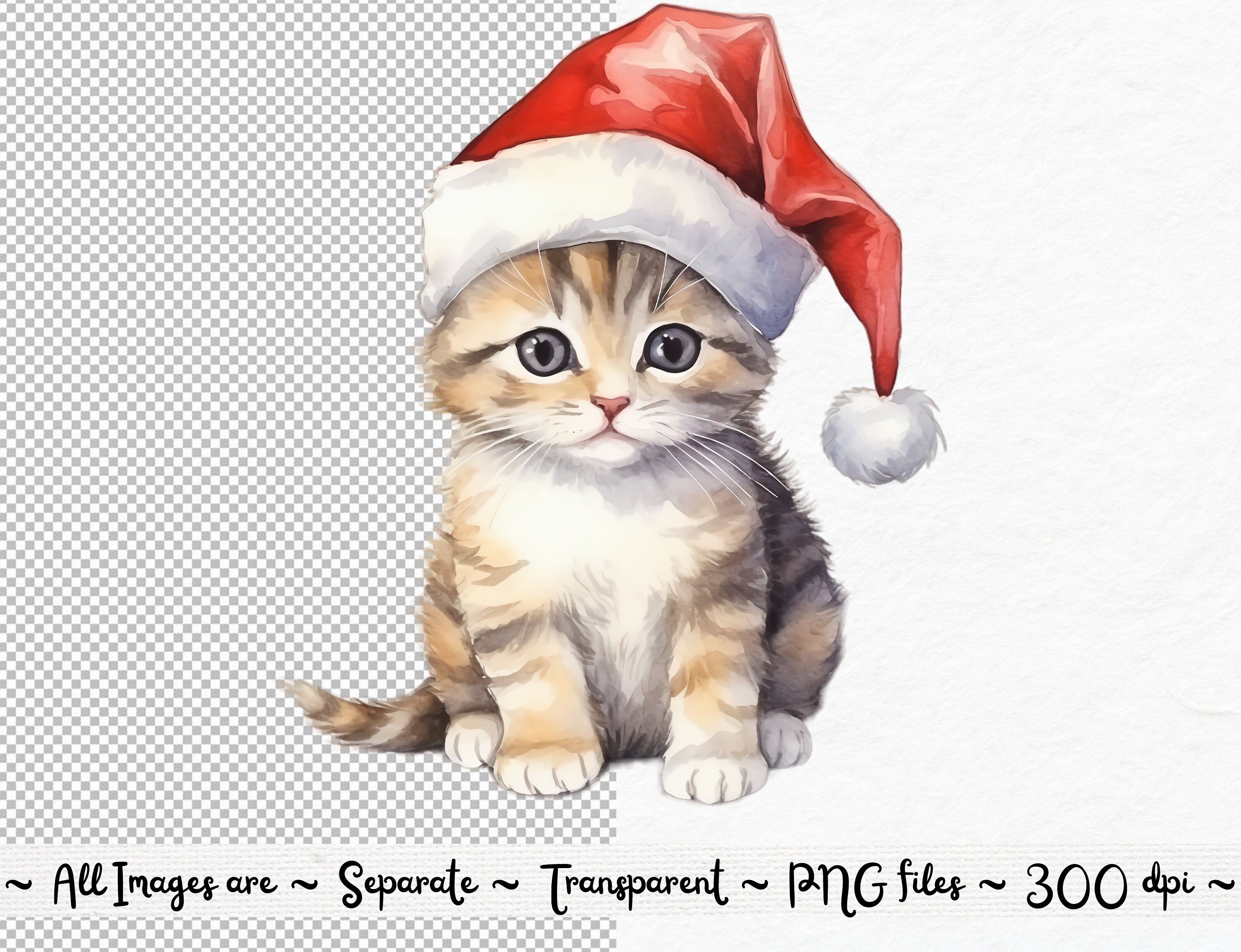 Christmas Cat Clipart Watercolor Kittens Santa Hat Winter - Etsy
