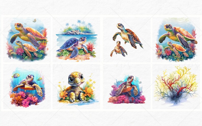 Watercolor Sea Turtle Clipart Cute Nautical Ocean Animals PNG - Etsy