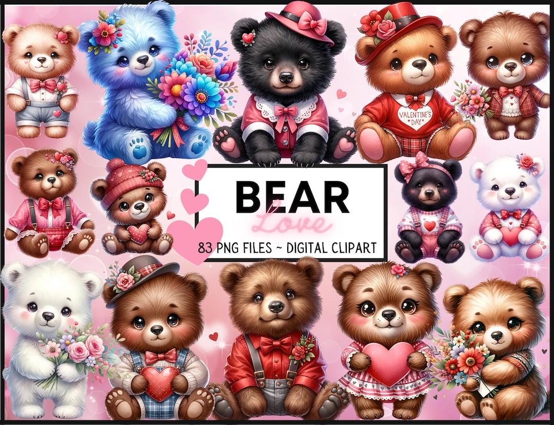 Valentine Bear Clipart Bundle - Cub Sublimation Bundle for Valentines ...