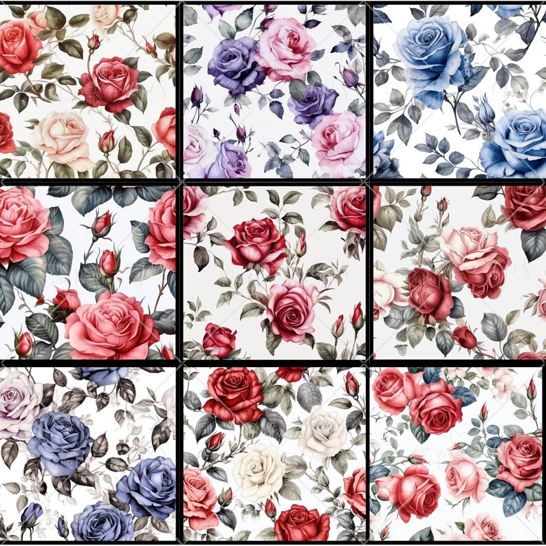Gothic Roses Digital Paper, Antique Flowers Seamless Pattern, Floral ...