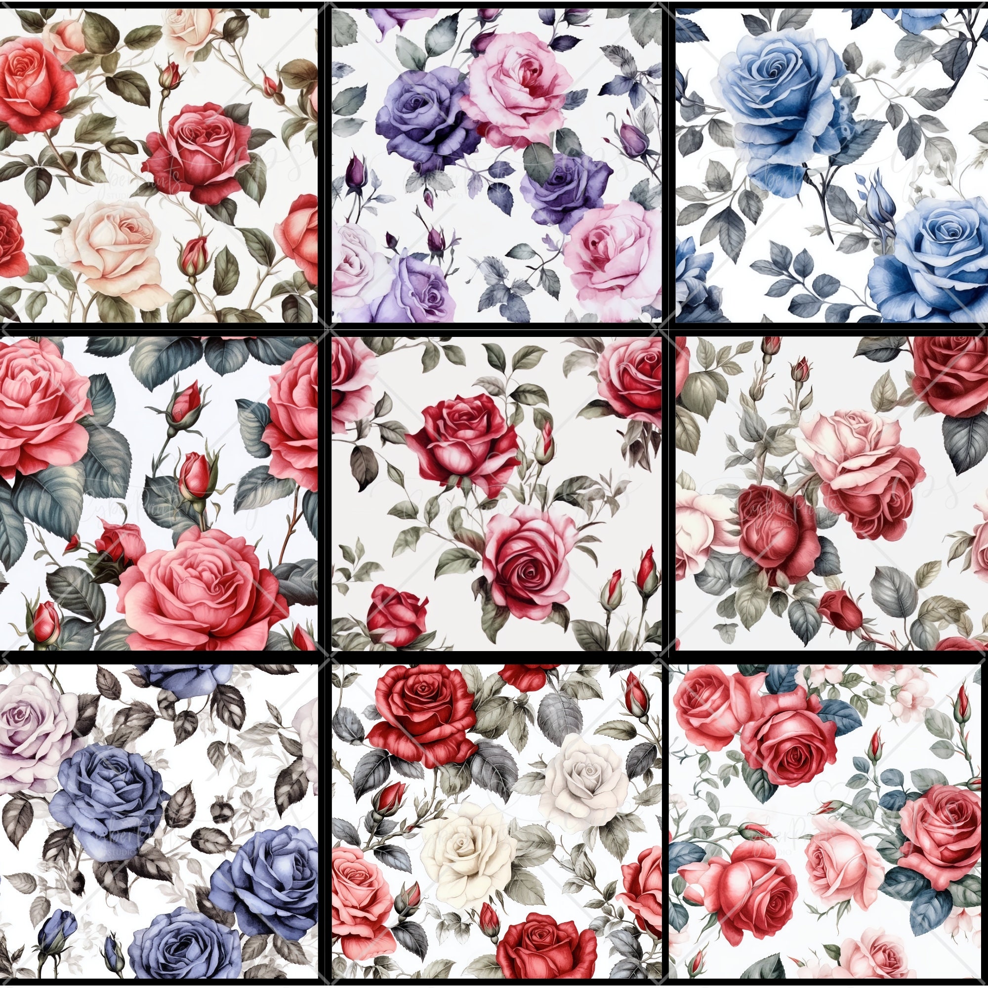 Gothic Roses Digital Paper, Antique Flowers Seamless Pattern, Floral ...