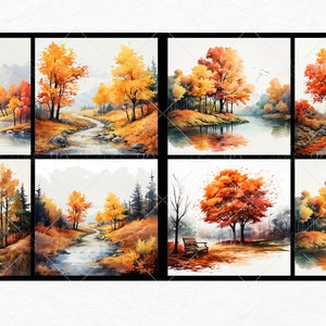 Watercolor Autumn Clipart, Fall Landscape Png Instant Download, Fall ...