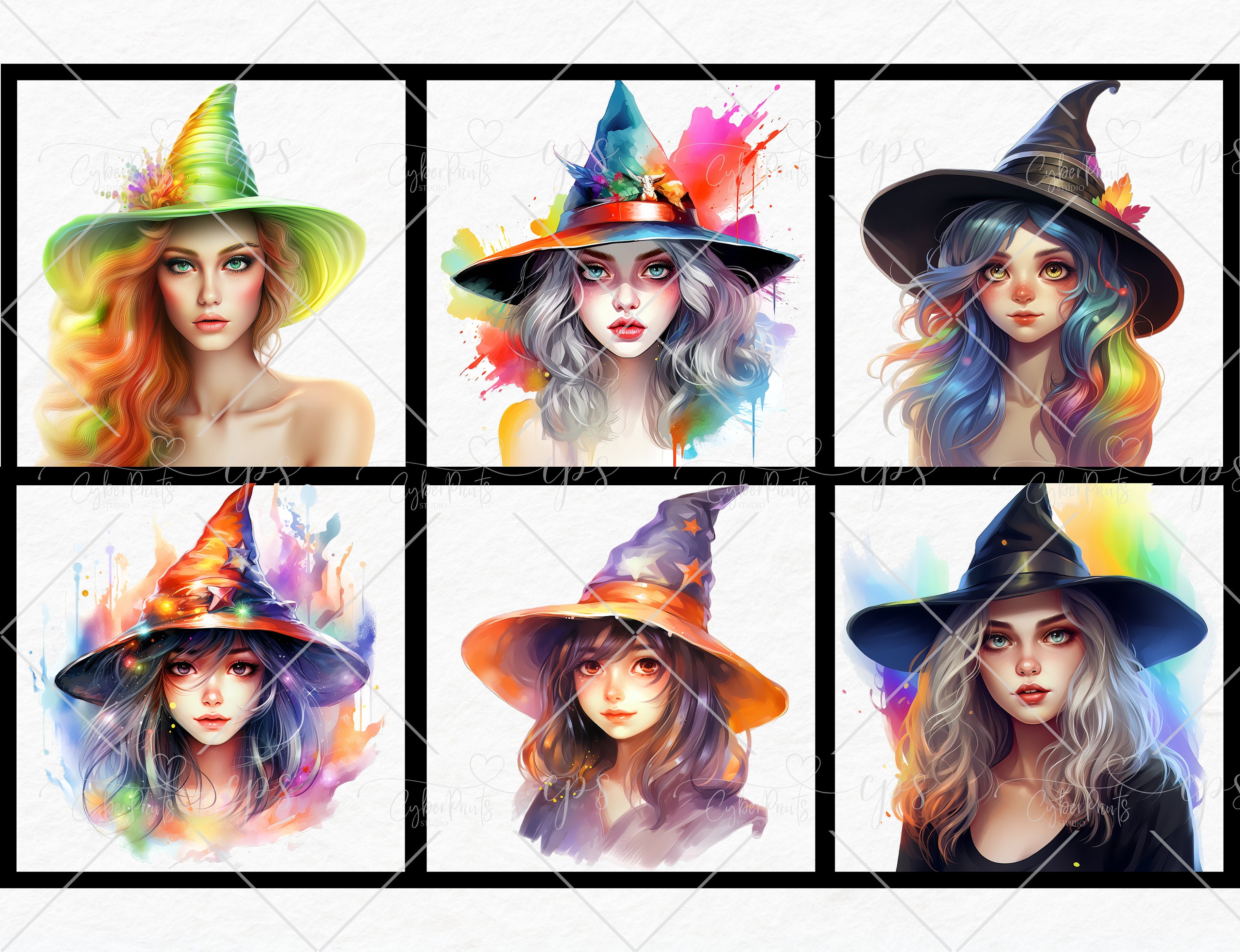 Rainbow Witches Clipart Bundle Halloween PNG Images, Fantasy Magical ...
