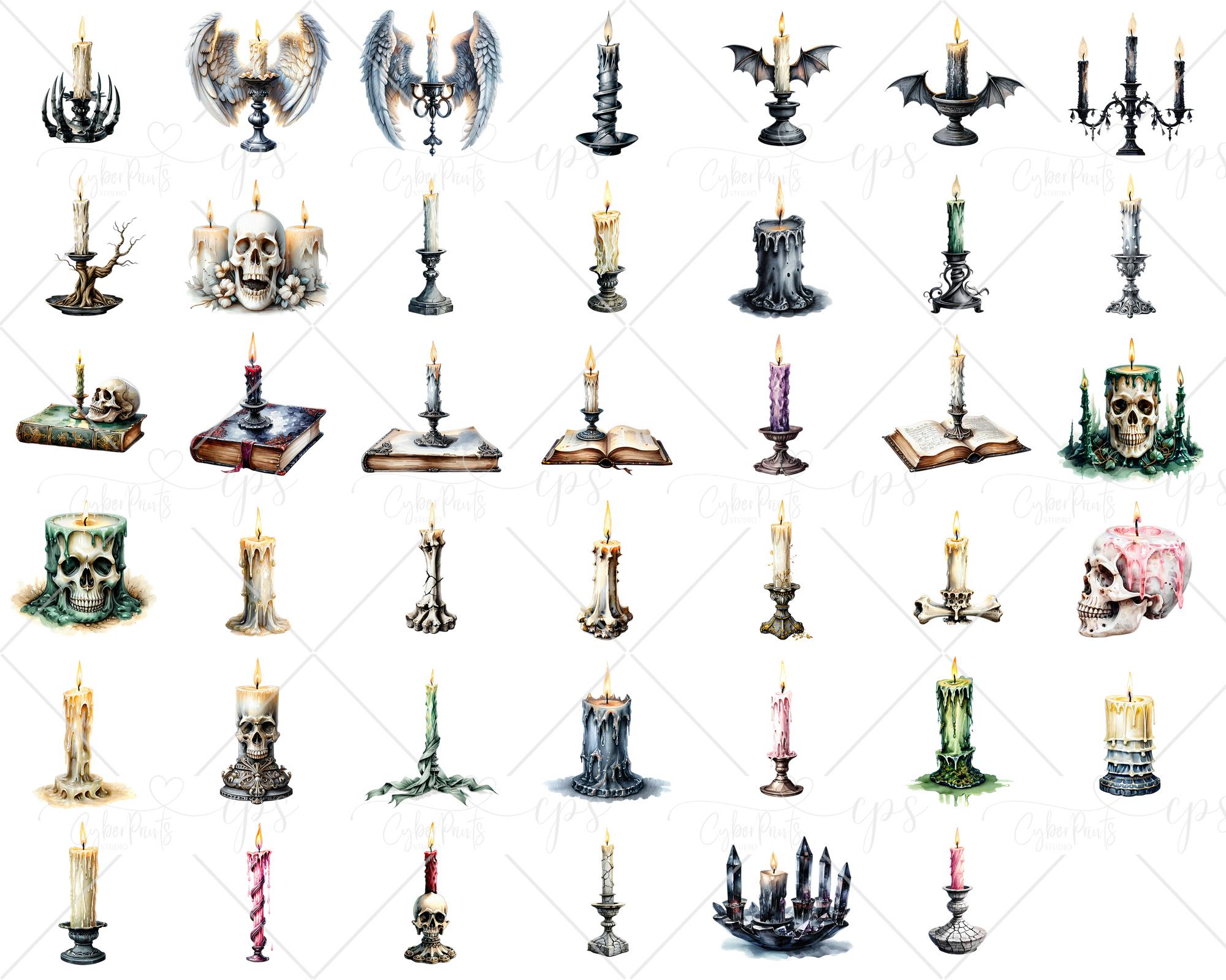 Gothic Candle Clipart Bundle – 283 Watercolor Pngs With Skull Candles ...