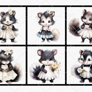 Cute Skunk Watercolor Clipart Skunk Flowers PNG Commercial Use Forest ...