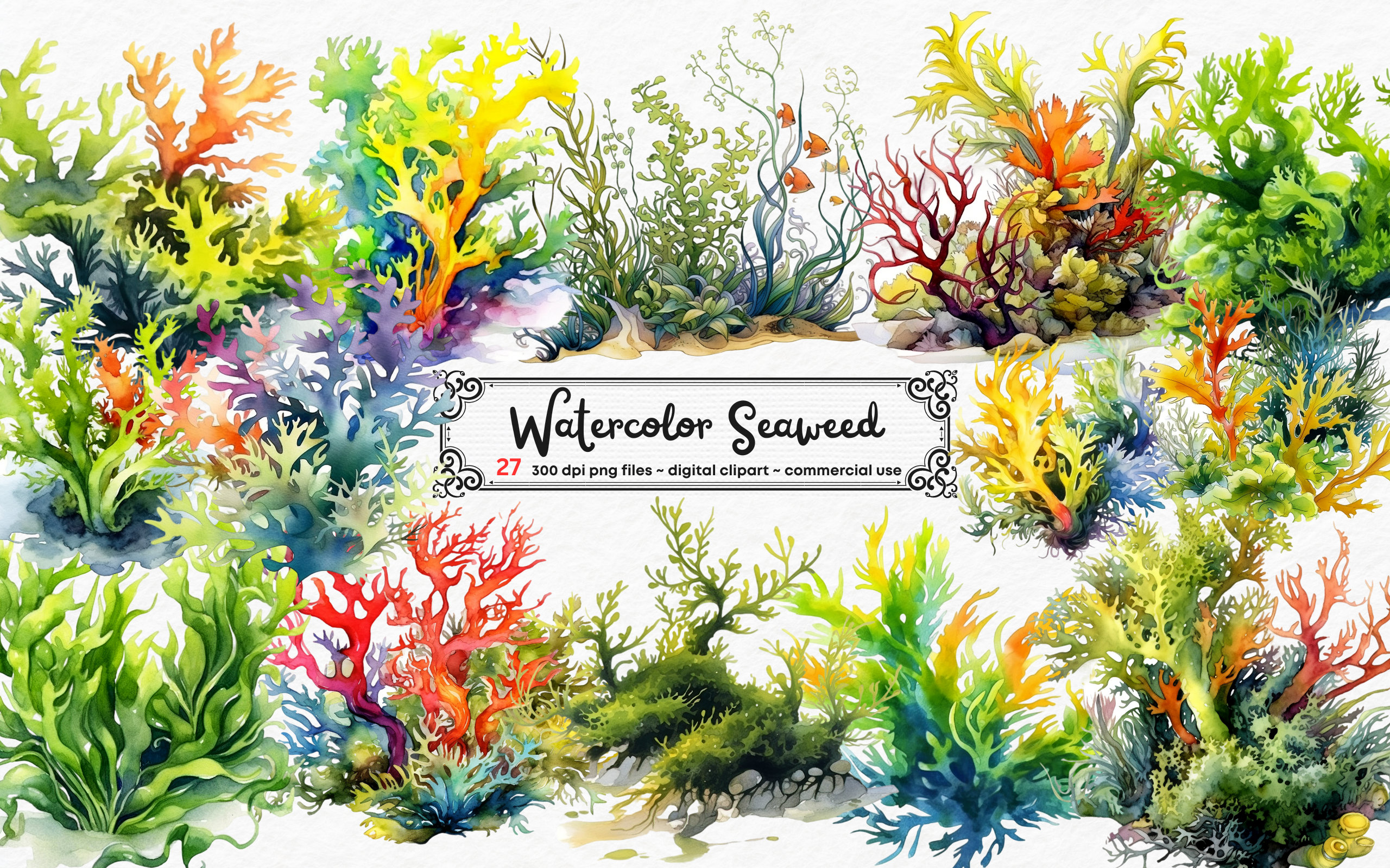 Ocean Seaweed Underwater Watercolor Clip Art, Water Plants, Seaware ...