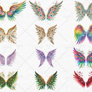 Glittering Floral Angel Wings Clipart, Glitter Watercolor Clipart ...