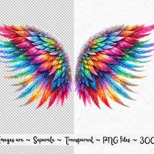 Glittering Angel Wings Clipart, Glitter Watercolor Clipart, Feather ...