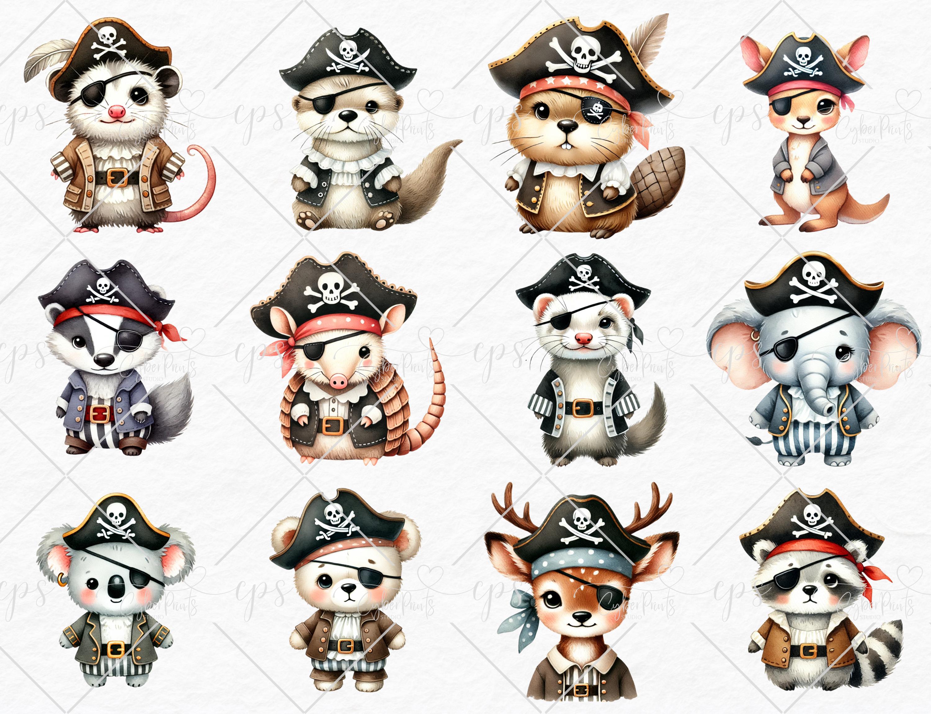Pirate Animals Clipart - Cute Pirate Critters PNG - Digital Download ...