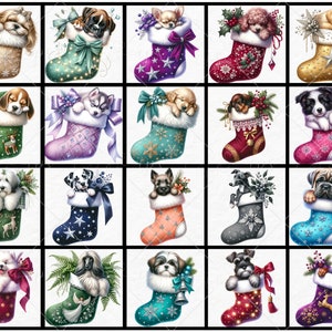 Christmas Puppy Stocking, Cute Watercolor Dog Clipart, Holiday, Festive ...