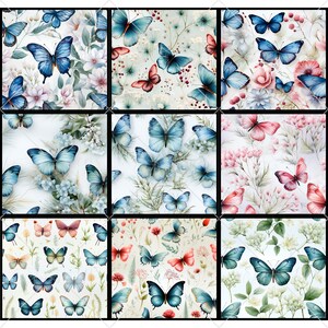 Seamless Watercolor Butterflies Digital Paper, Butterfly Blooms ...