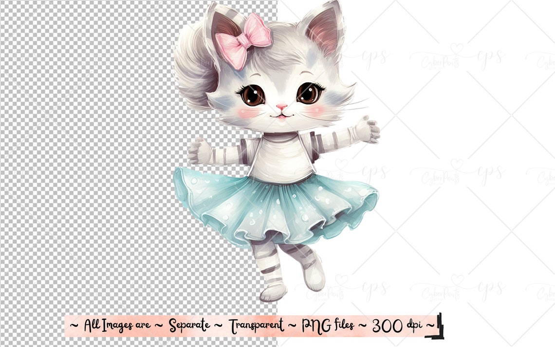 Dancing Kittens Watercolor Clipart Png Kitten Pngcute Kitten - Etsy