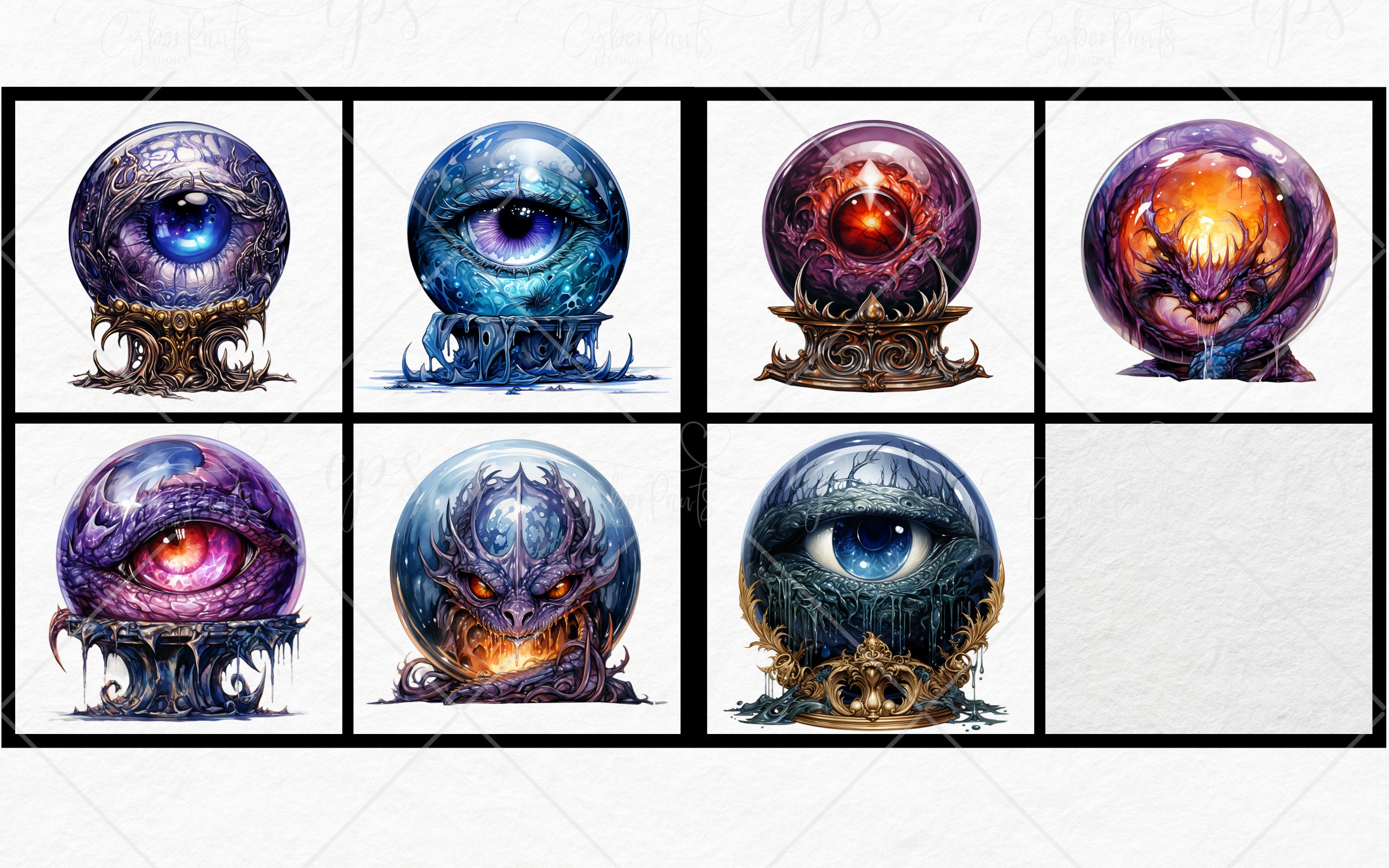 Watercolor Crystal Balls Clipart - Fantasy Magic Celestial Watercolor ...