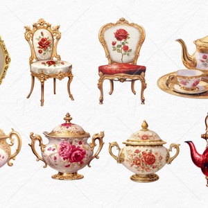 Watercolor Rose Tea Clipart, Rose Tea Cups, Garden Tea Clip Art PNG ...