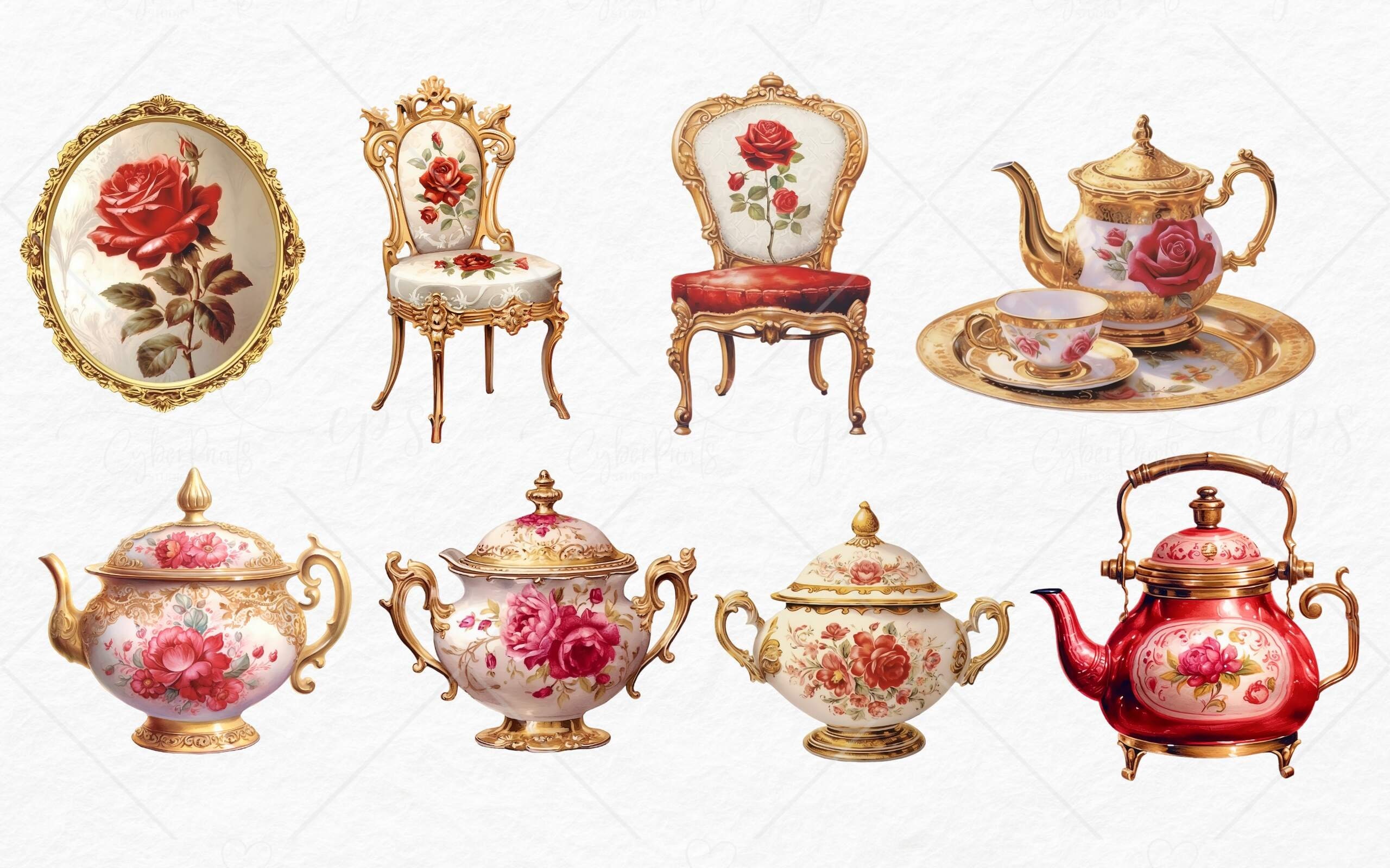 Watercolor Rose Tea Clipart Rose Tea Cups Garden Tea Clip - Etsy