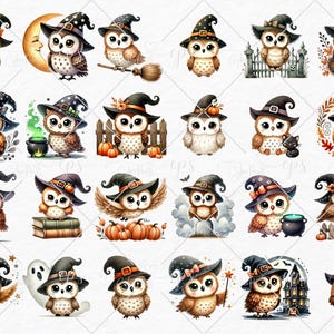 Witch Owls Clipart, Halloween Owl Art, Cute Owl, Fall Digital Art ...