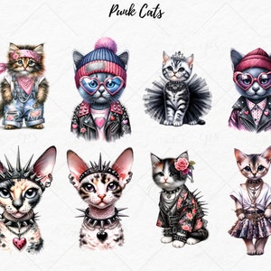 Gothic Punk Rocker Cat Illustrations, Mohawk Kitten, Clipart, Clip Art ...