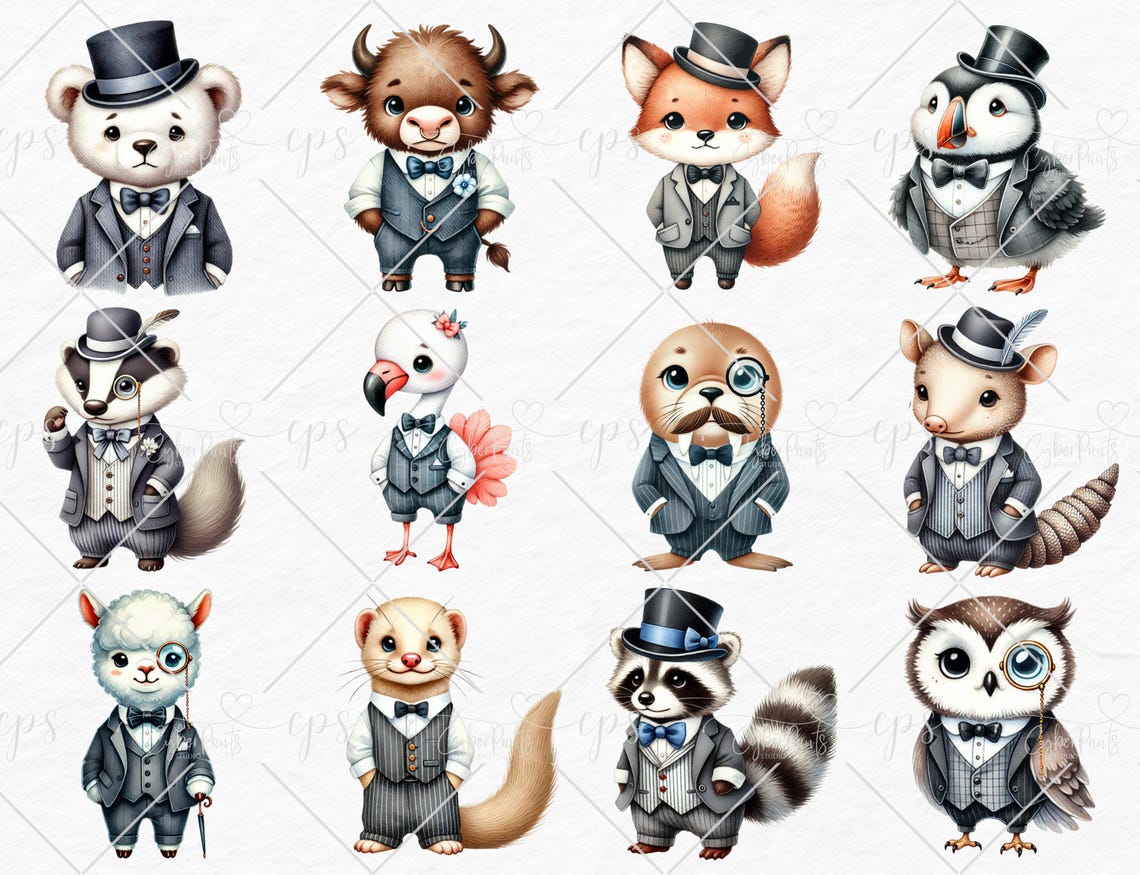 Dapper Animals Clipart Bundle - Cute Animals in Suits, Bowties, and ...