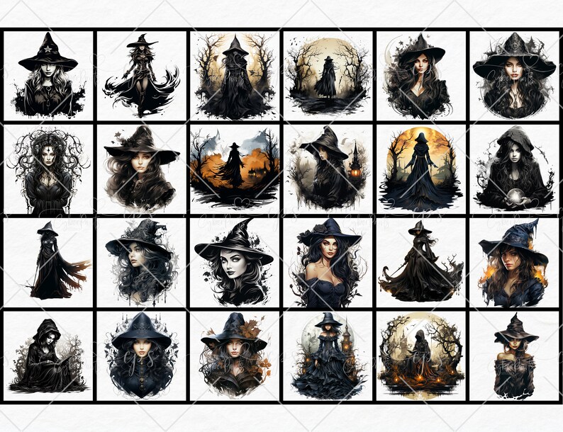 Gothic Witches Clipart Bundle Halloween PNG Images Fantasy - Etsy