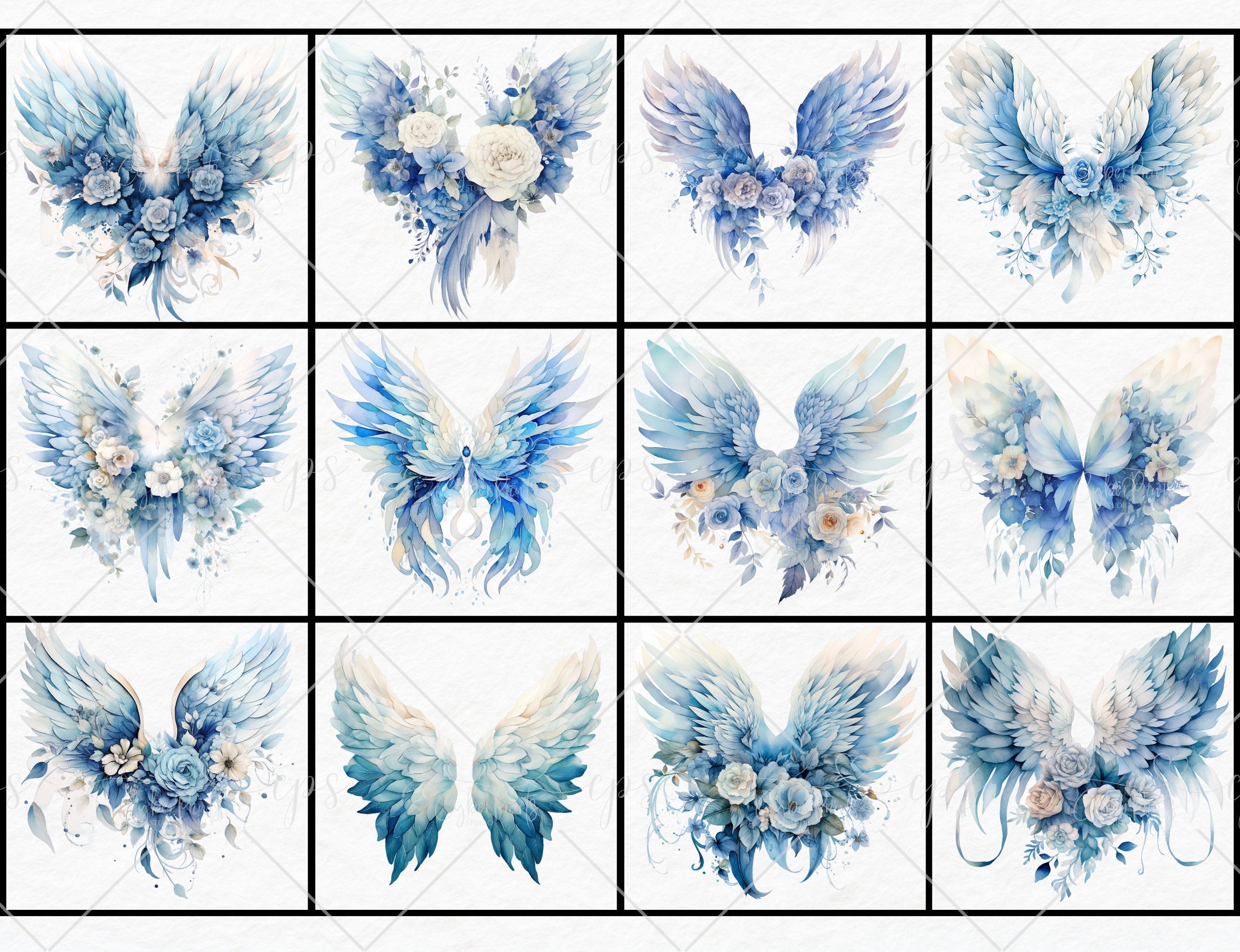 Floral Angel Wings Clipart Watercolor Clipart Feather Wings - Etsy