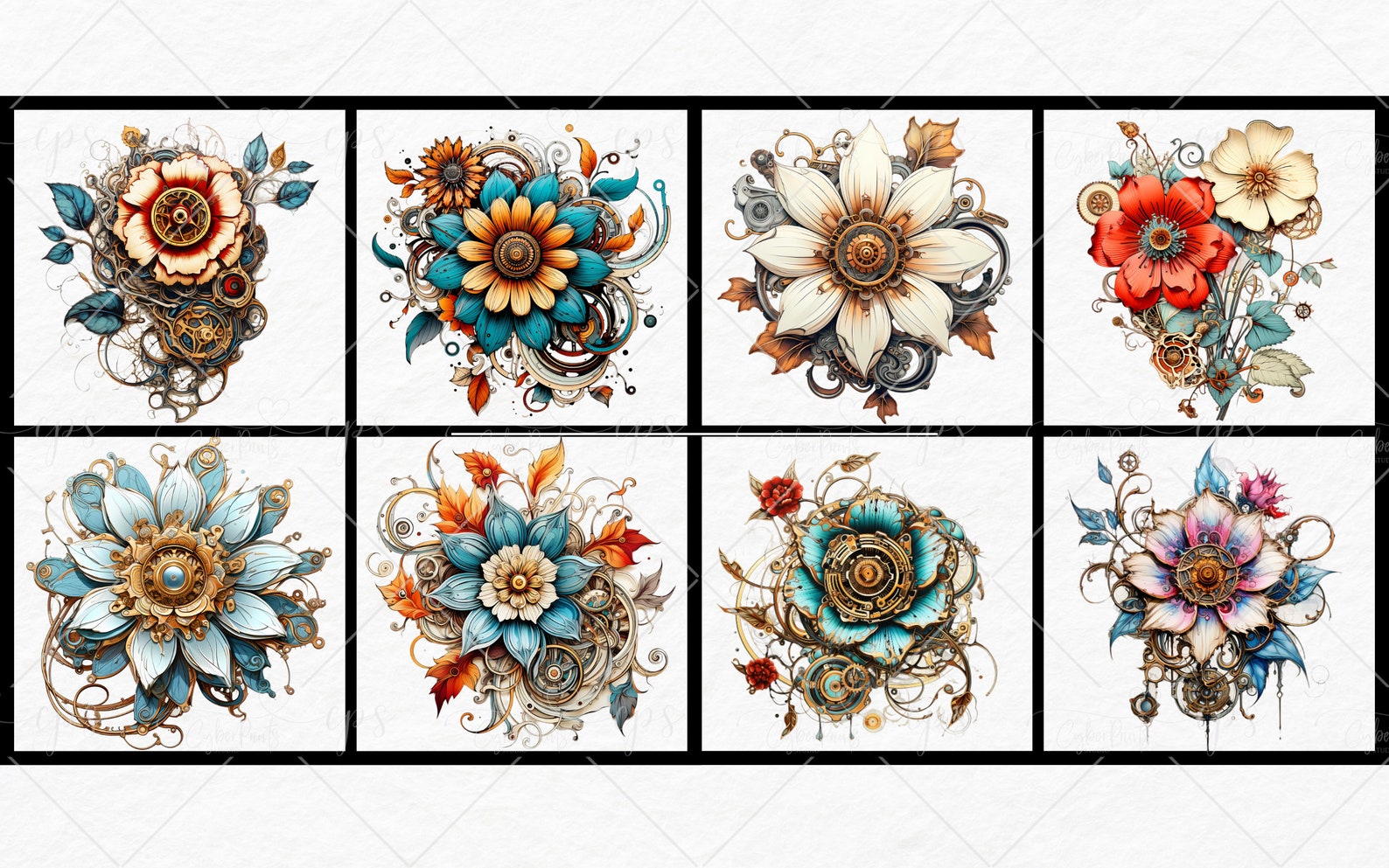Steampunk Flower Clipart, Steampunk Printables, Junk Journal, Steampunk ...