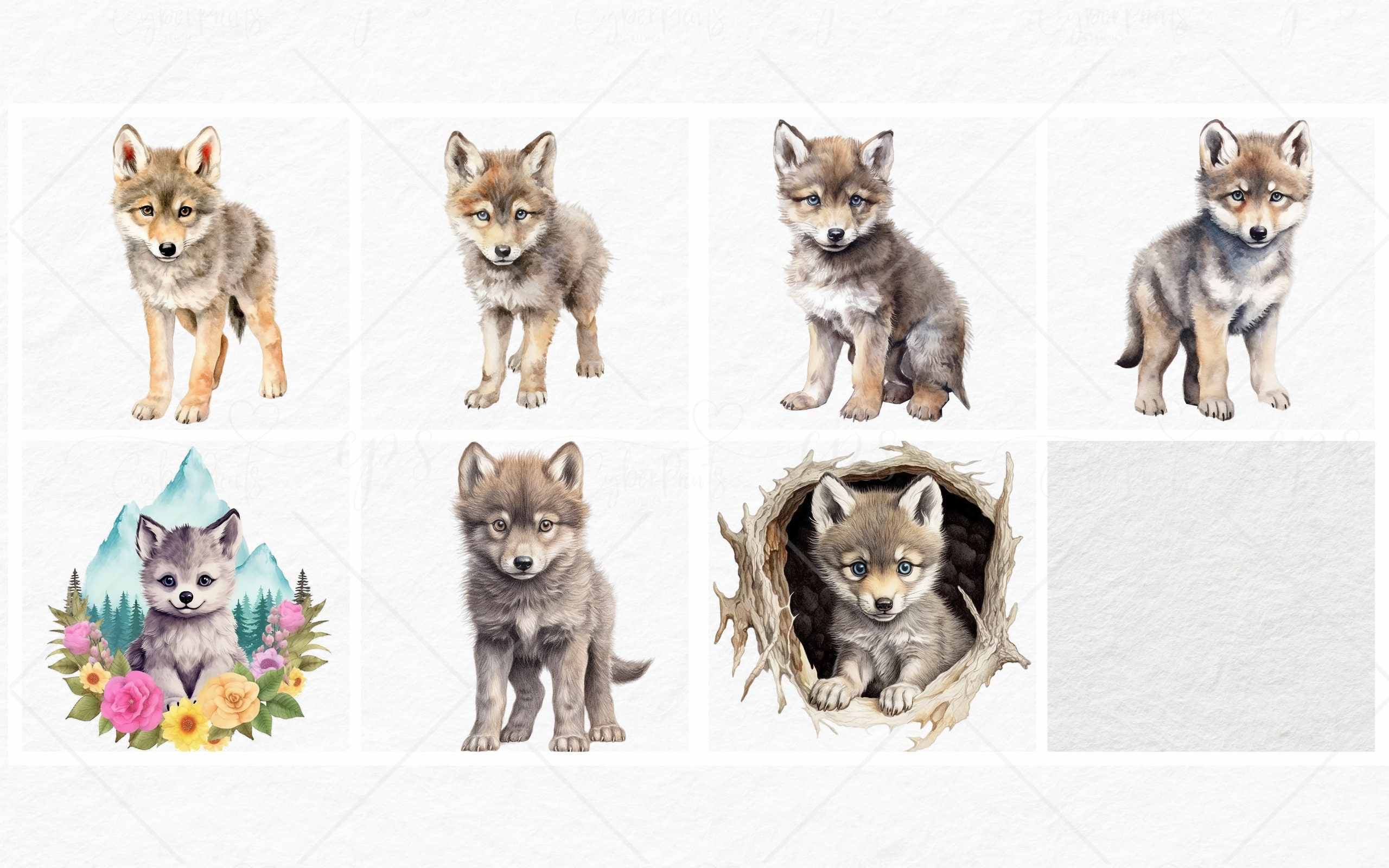 Cute Baby Wolf Clipart Bundle Watercolor Animal Illustration - Etsy