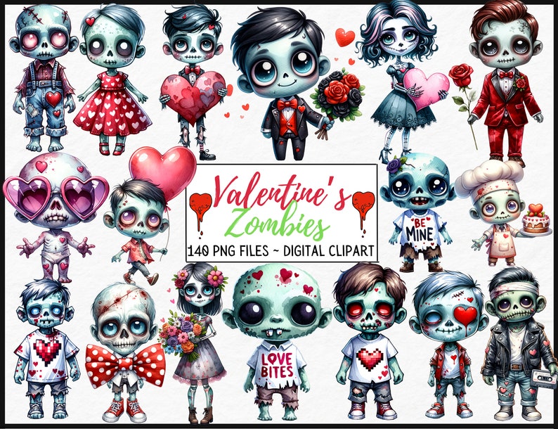 Valentine's Day Zombie Love Clipart, PNG Zombie Printables, Junk ...