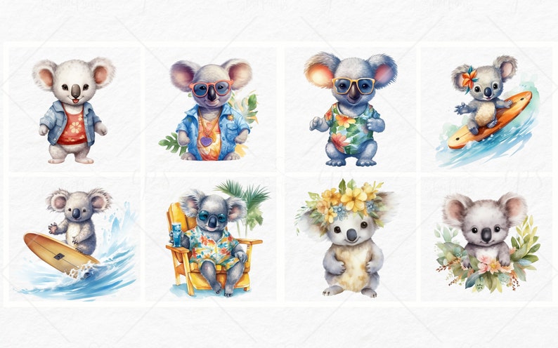 Koala Bear Watercolor Clipart Set. Cute Baby Koala Nursery - Etsy