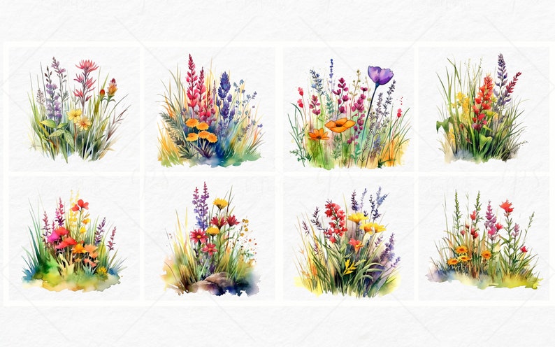 Watercolor Meadow Flowers Clipart Spring Wildflower Floral - Etsy