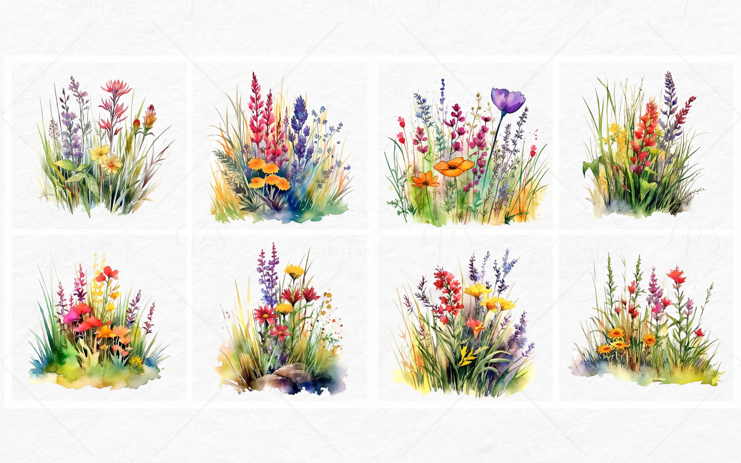 Watercolor Meadow Flowers Clipart - Spring Wildflower Floral PNG Format ...