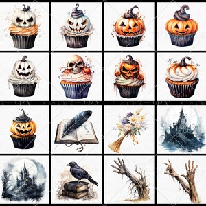 Happy Halloween Clipart, Watercolor Halloween, Pumpkin Cat Witch Hat ...