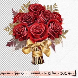 Watercolor Gold Red Roses Clipart - Roses in PNG Format Instant ...