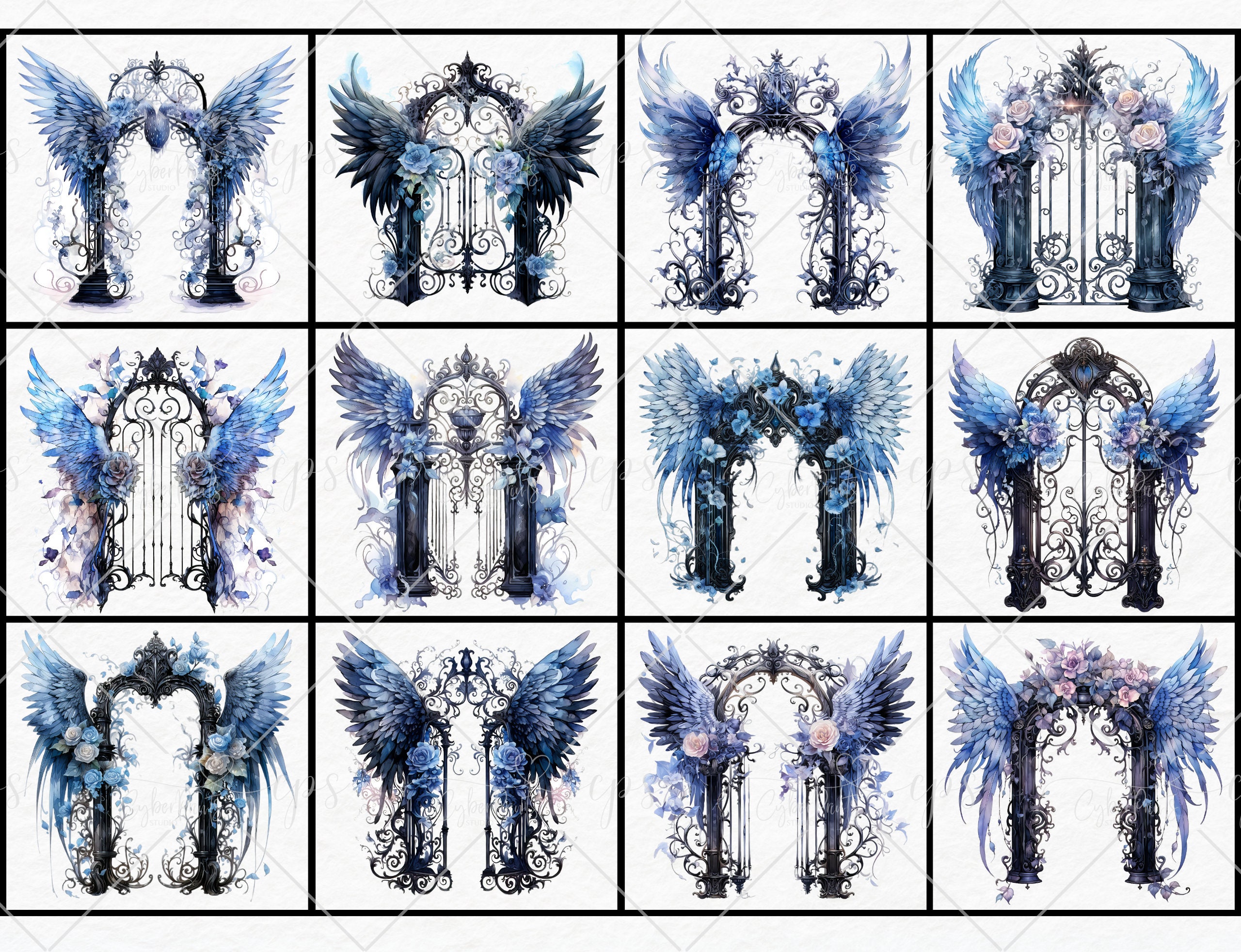Blue Gothic Angel Gates Clipart Ethereal Doors Fantasy - Etsy