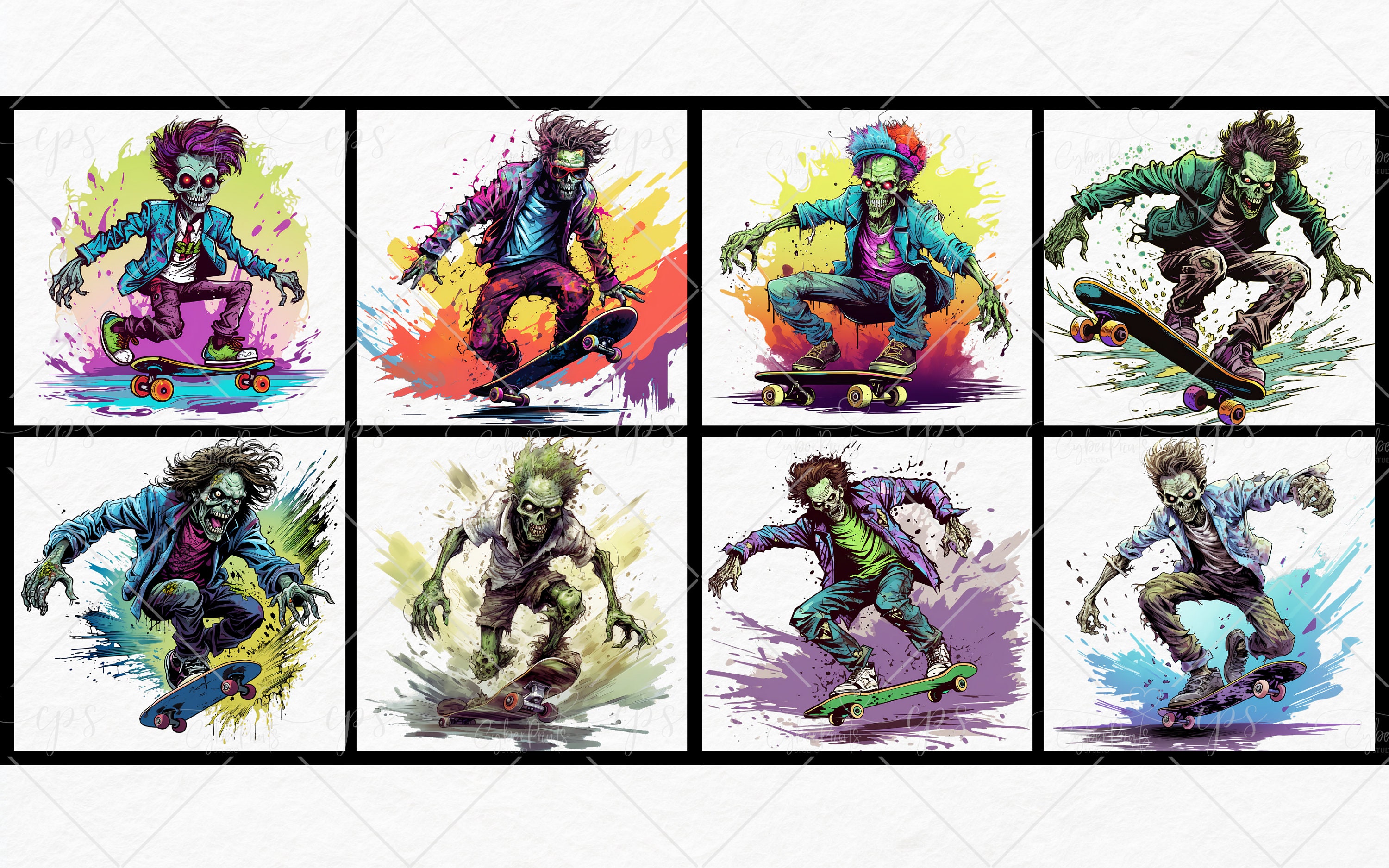 Skateboard Zombies Clipart, PNG Zombie Printables, Skateboarding ...