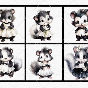 Cute Skunk Watercolor Clipart Skunk Flowers PNG Commercial Use Forest ...