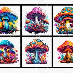 Watercolor Magic Mushrooms Clipart - Trippy Fantasy Watercolor Witch ...