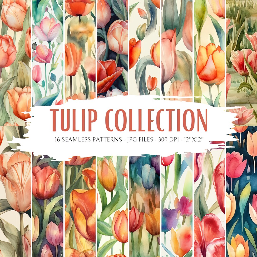 Tulips Digital Paper, Flowers Seamless Pattern, Floral Prints, Flowers ...