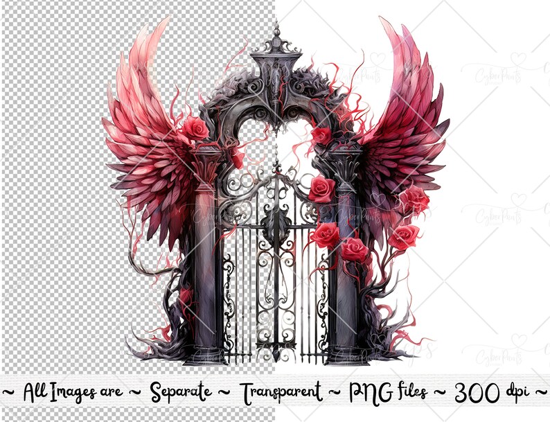 Red Gothic Angel Gates Clipart - Ethereal Doors, Fantasy Heaven ...
