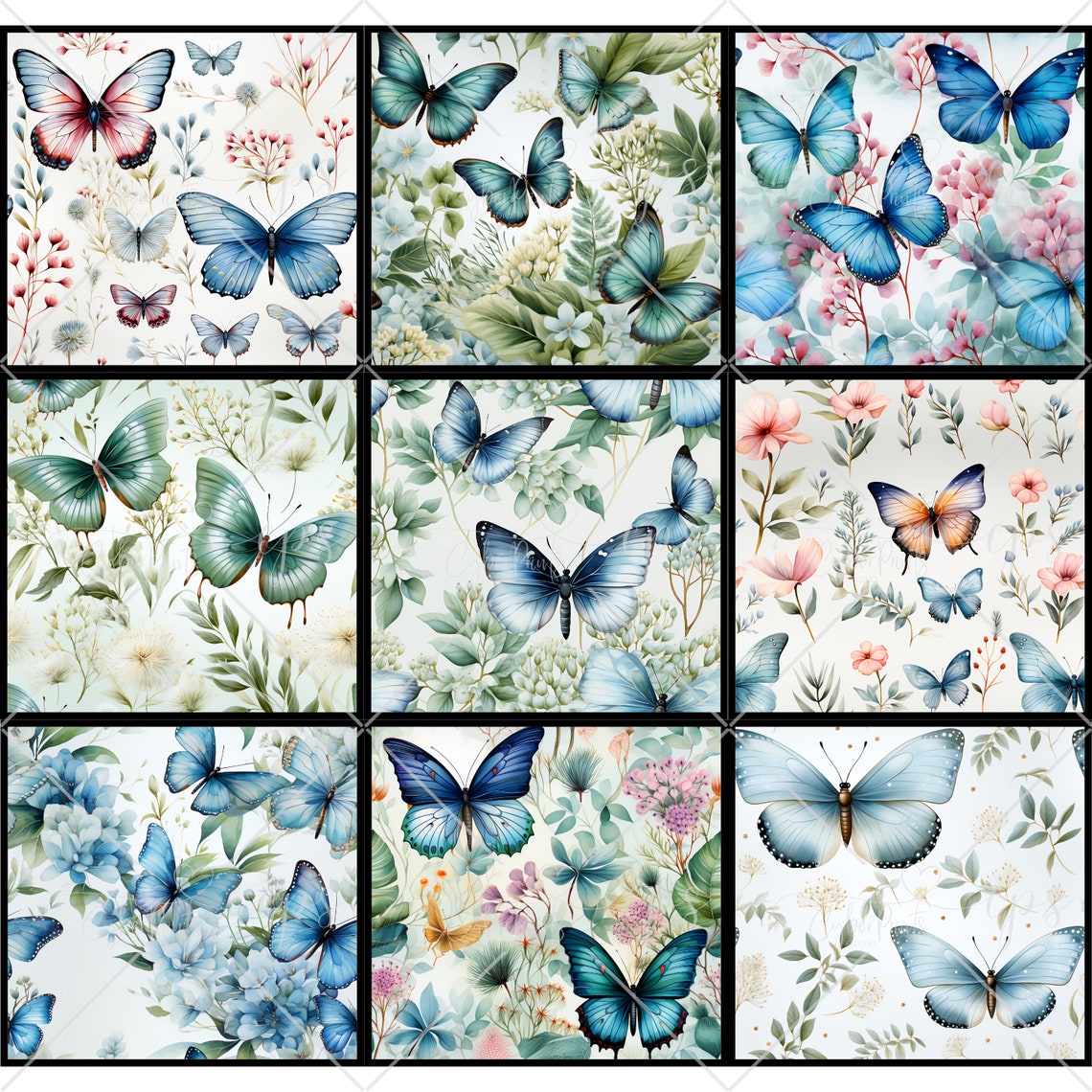 Seamless Watercolor Butterflies Digital Paper, Butterfly Blooms ...