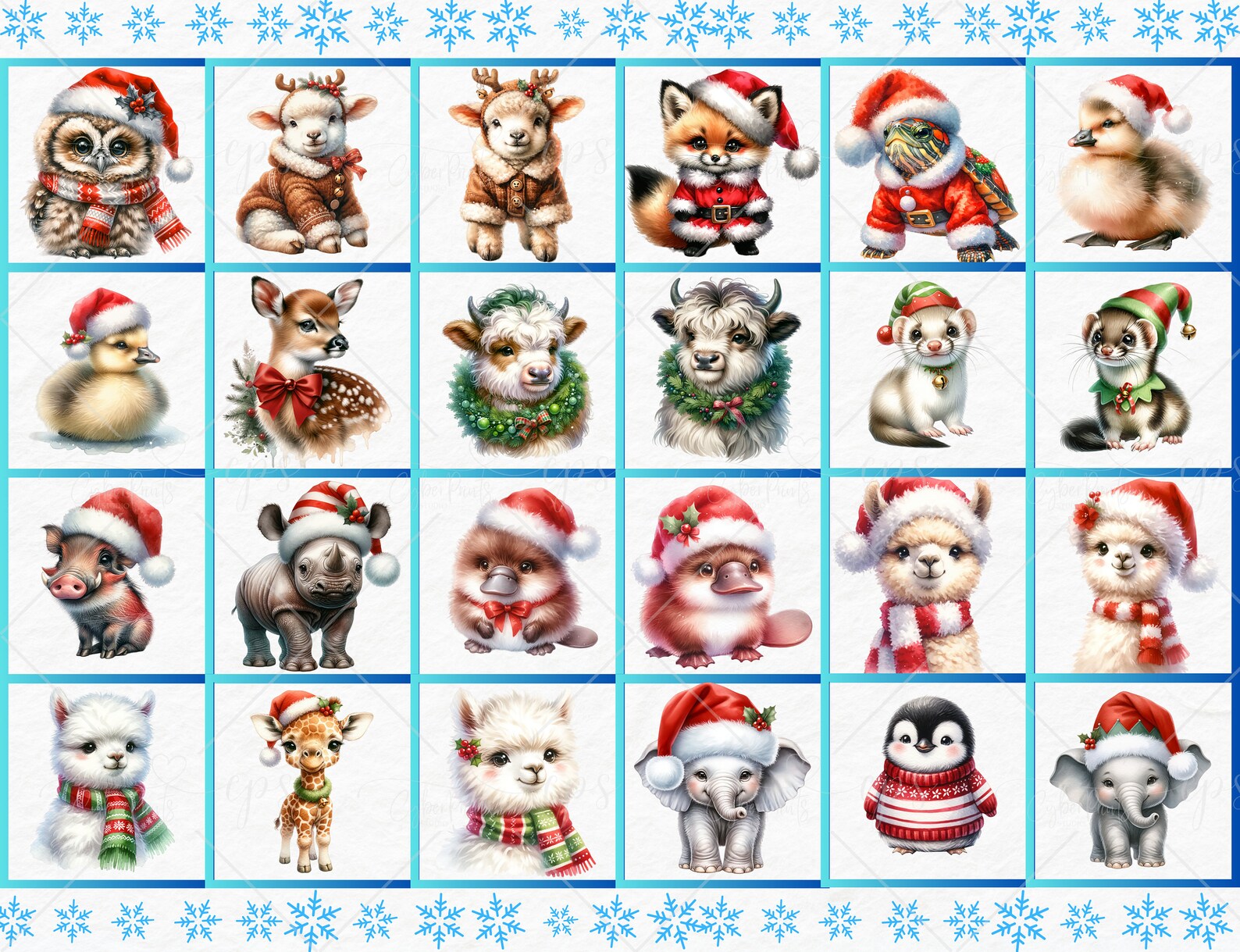 Christmas Animals Clip Art - Cute Santa Animals in Png Format, Penguin ...