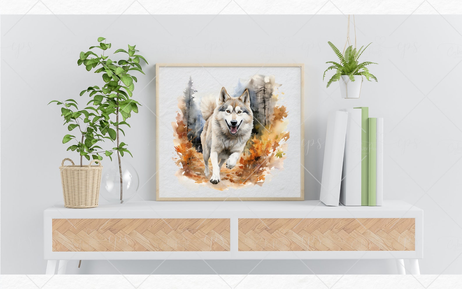 Watercolor Husky in Autumn Autumn Husky Fall Husky Husky - Etsy