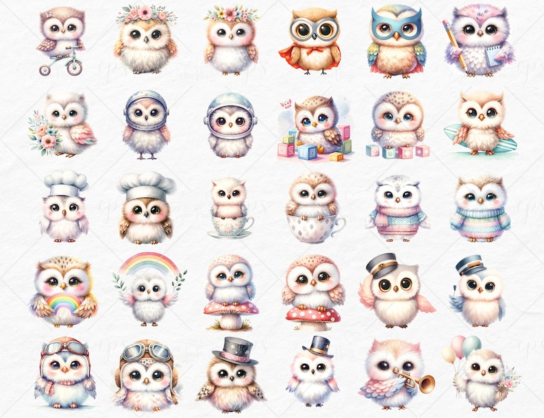 Watercolor Cute Owls Clipart - Nursery Art Watercolor Woodland PNG ...