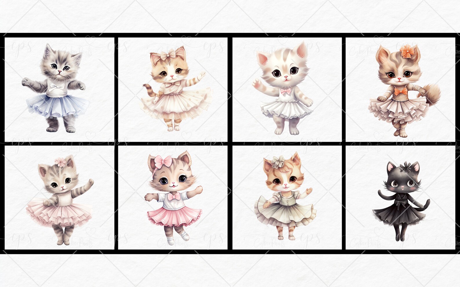 Dancing Kittens Watercolor Clipart Png Kitten Pngcute Kitten - Etsy