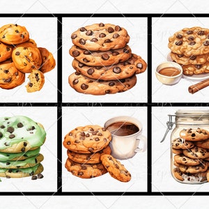 CHOCOLATE CHIP COOKIE Clipart Bundle Png Sweets - Watercolor - Baking ...