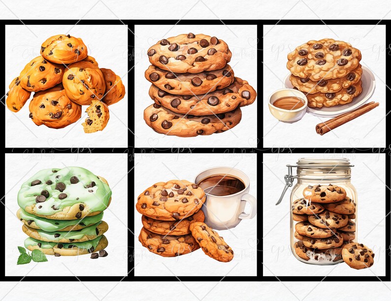 CHOCOLATE CHIP COOKIE Clipart Bundle Png Sweets - Watercolor - Baking ...
