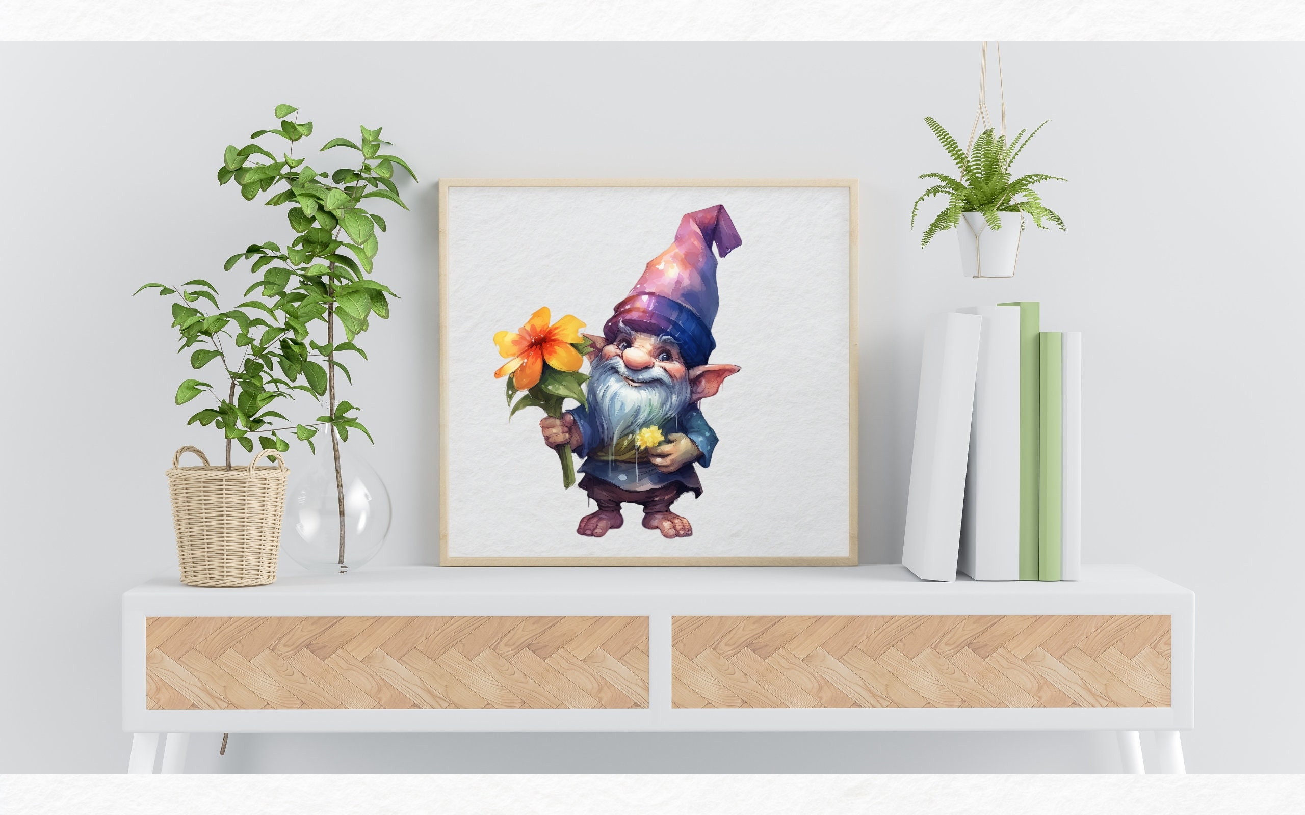 Watercolor Garden Gnomes Fantasy Floral Spring Clip Art Graphics in PNG ...