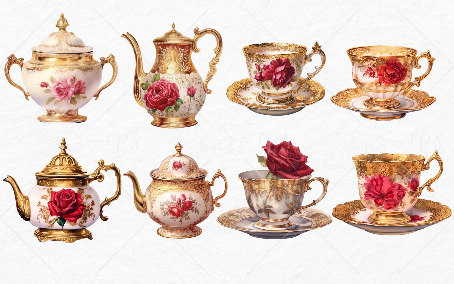 Watercolor Rose Tea Clipart Rose Tea Cups Garden Tea Clip - Etsy