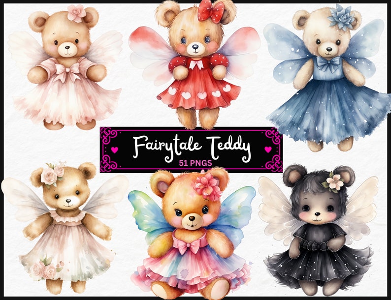 Watercolor Fairy Teddy Bear, Teddy With Wings, Fantasy Teddybear, Bear ...