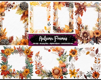 Thanksgiving Frames, Autumn Frames Watercolor Clipart, Fall Flowers ...
