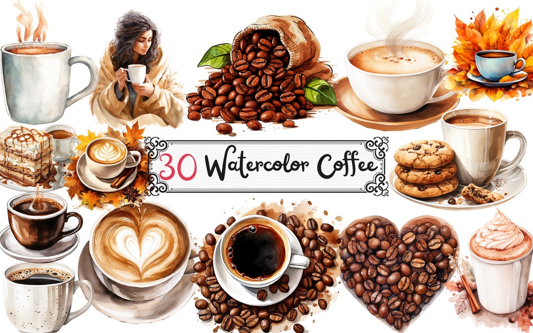 Watercolor Coffee Clip Art, Coffee Cup Clipart Bundle, Coffee Mug PNG ...